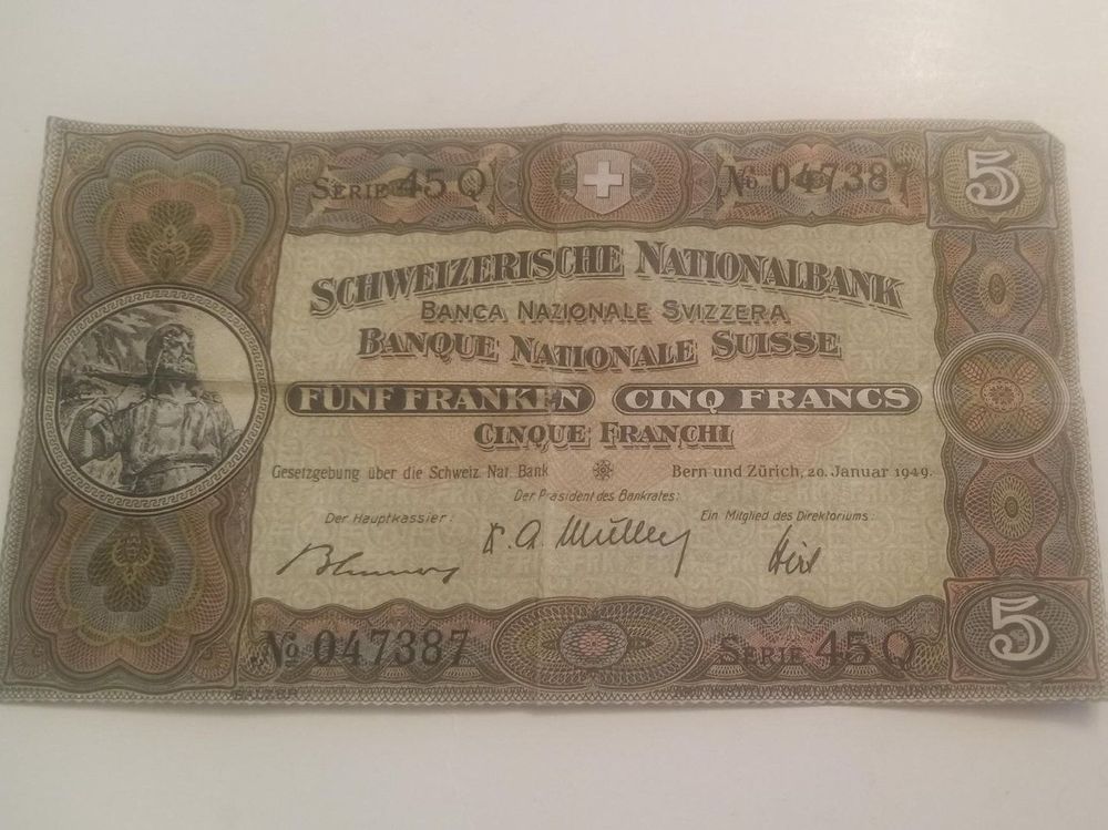 Suisse banknote CHF 5.- ,1949 | Kaufen auf Ricardo