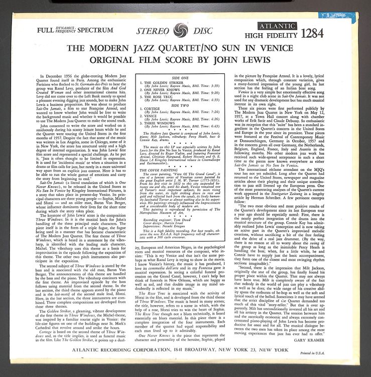 THE MODERN JAZZ QUARTET – No Sun In Venice (Atlantic P-7520) (Neu ...