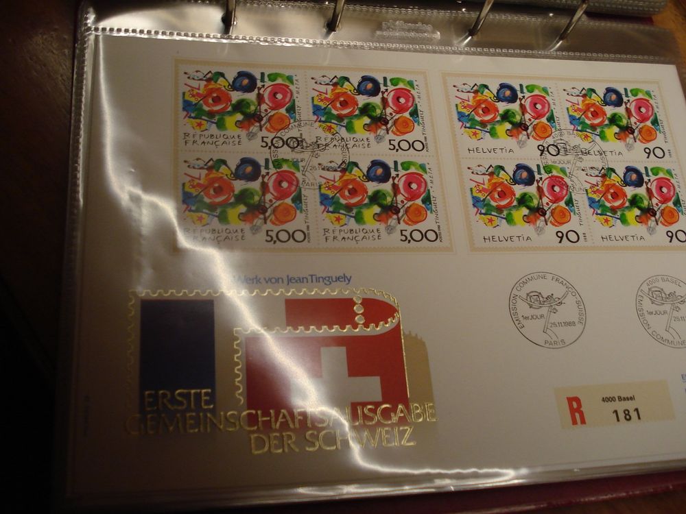 Grossbrief FDC, Tinguely-Marke 4erblock, Schweiz-Frankreich (Gebraucht) in Niederwil AG für CHF ...