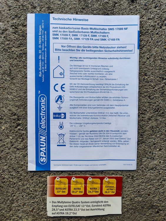Sat-Multischalter Spaun SMS 17089 NF (Gebraucht) in Adliswil für CHF 99 ...