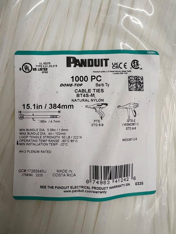 PANDUIT Kabelbinder 1000 x mit Edelstahlzunge BT4S-M. 384mm. (Neu ...
