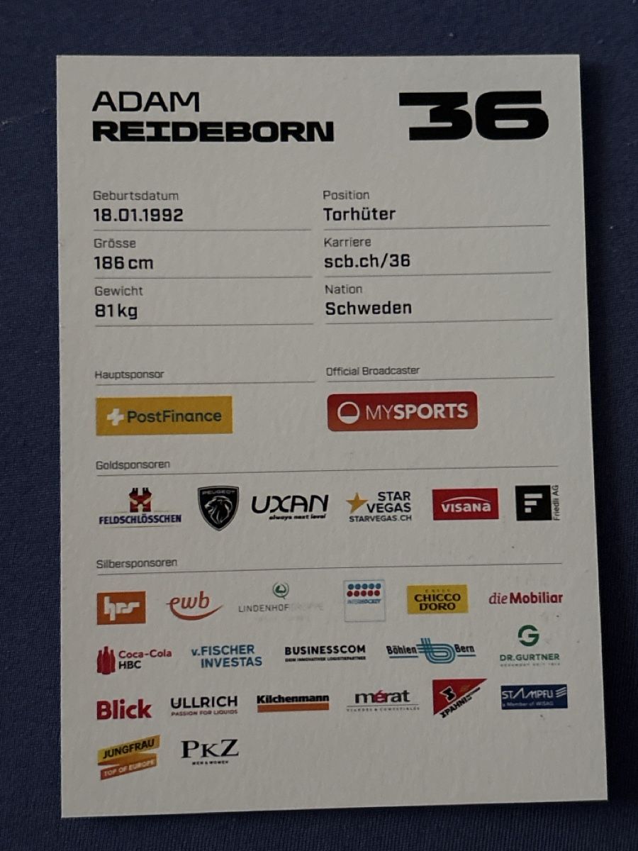 Original SC Bern Autogrammkarte Adam Reideborn Saison 25/26 (Neu ...