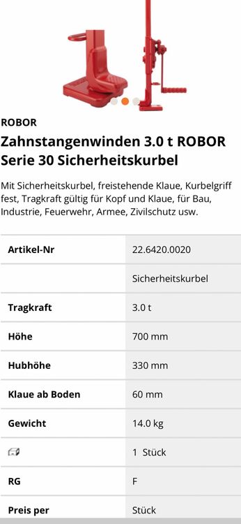 Robor Stockwinde 3 Tonnen (Gebraucht) in Samstagen für CHF 350 – nur ...