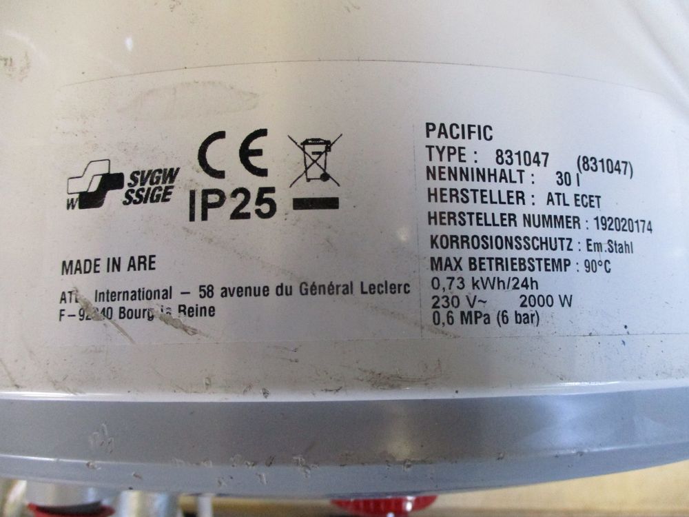 Wasserboiler Boiler PACIFIC 30Liter (Gebraucht) in Wilen-(Gottshaus ...