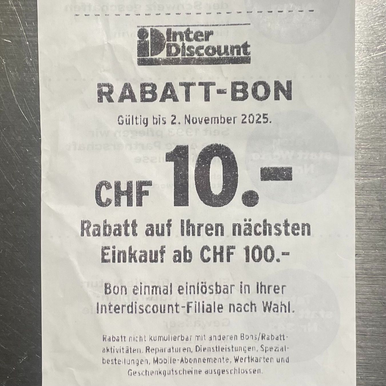 Interdiscount Rabatt Bon 10.- beim Kauf ab 100.- (Neu (gemäss ...