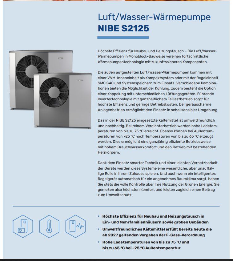 Nibe Wärmepumpe Set S2125-16 + VVM 500 400V R290 (Propan) (Neu und ...