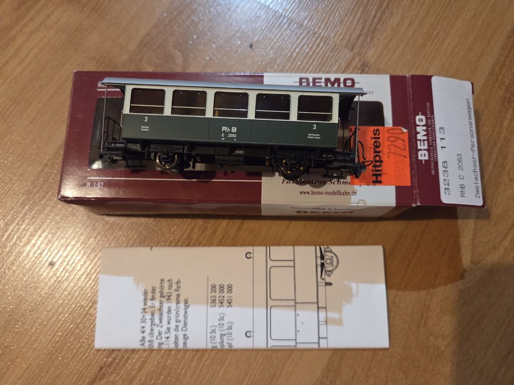 Bemo 3238 113 RhB C 2083,Zweiachser-Personenwagen (Gebraucht) in ...