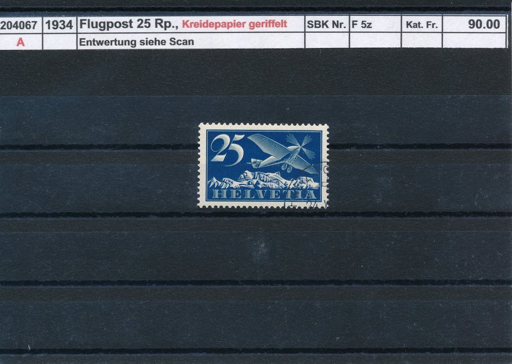 1934 Flugpost 25 Rp., Kreidepapier geriffelt, gestempelt | Kaufen auf Ricardo