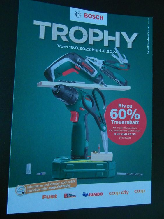 1 volle TROPHY Sammelkarte " BOSCH " von coop 20 Punkte (Neu (gemäss Beschreibung)) in ...
