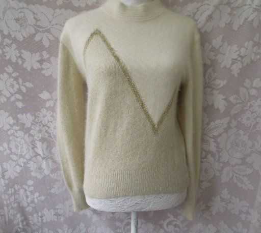 Gr. 36 YARELL Vintage Pulli mit Wolle Angora ecru/gold | Kaufen auf Ricardo