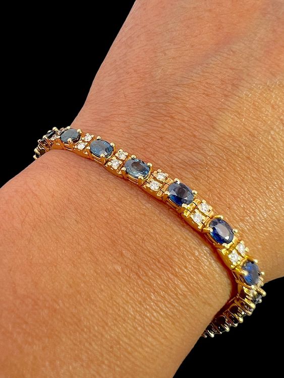 Tennis Armband Saphir 6.25c Diamanten 0.7c 18k 17.7cm *S758 (Gebraucht ...