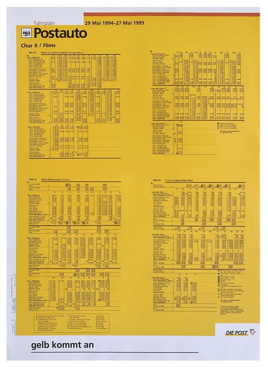 Chur Flims Laax GR Postauto Fahrplan 1994/95 Plakat 50x70 cm | Kaufen ...