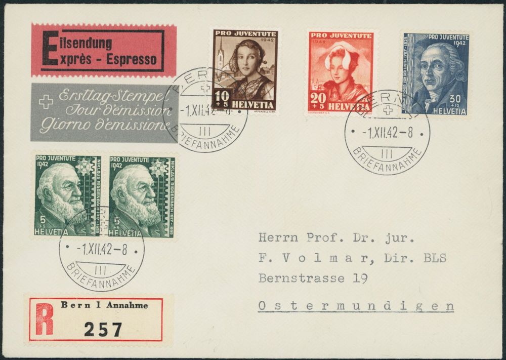 1942 - Pro Juventute - Ersttagsbrief FDC ET - Gaudard (Gebraucht) in Schindellegi für CHF 625 ...