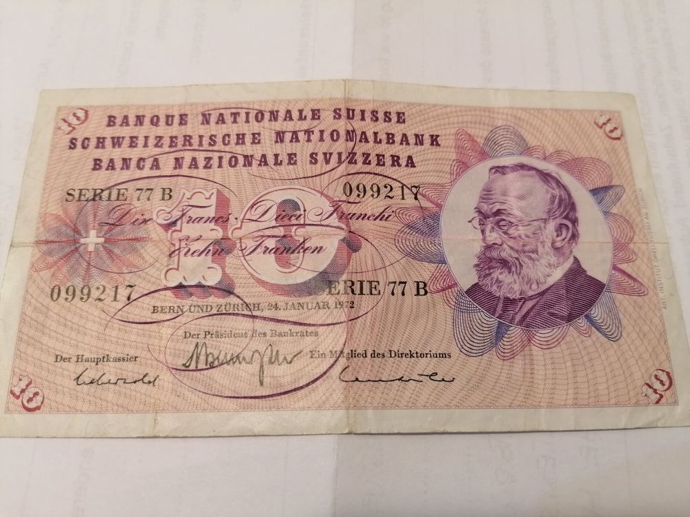 Banknote CHF 10.-- 1972 | Kaufen auf Ricardo