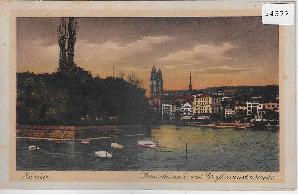 Zürich - Bauschänzli und Grossmünsterkirche - Litho (Gebraucht) in Ettingen für CHF 2 – mit ...