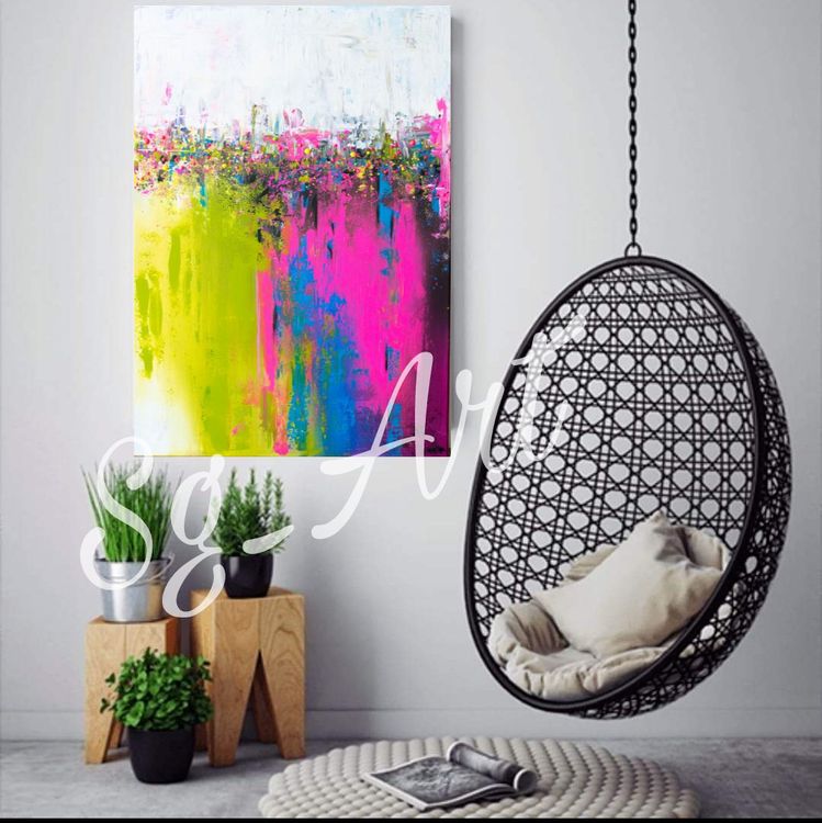 Acrylbild abstrakt Landschaft gelb pink Unikat (Neu und originalverpackt) in Rheinau für CHF 195 ...