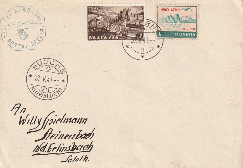 SF 41.1c, PRO AERO 1941, PAYERNE - BUOCHS, Fr 50.-- (Gebraucht) in Bure ...