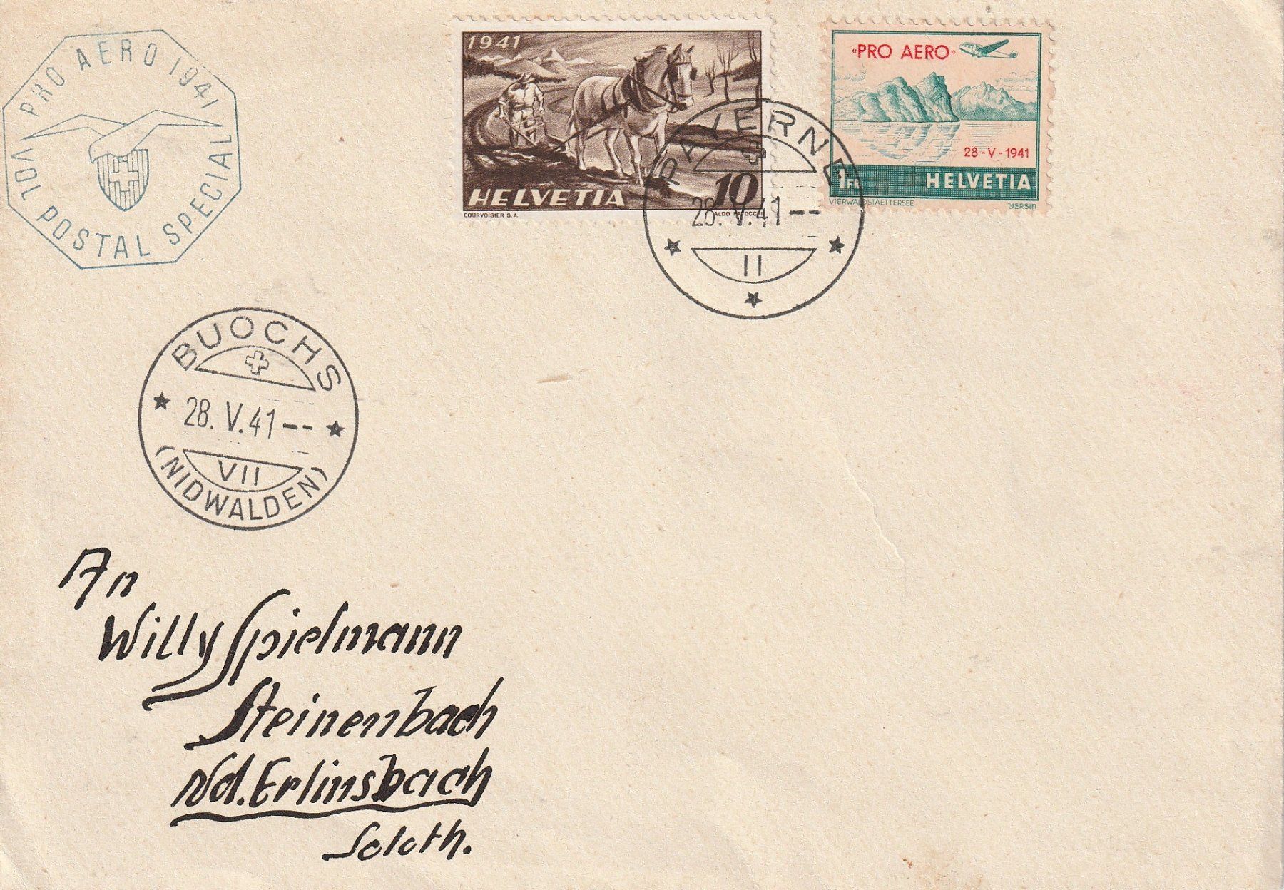 SF 41.1c, PRO AERO 1941, PAYERNE - BUOCHS, Fr 50.-- (Gebraucht) in Bure ...