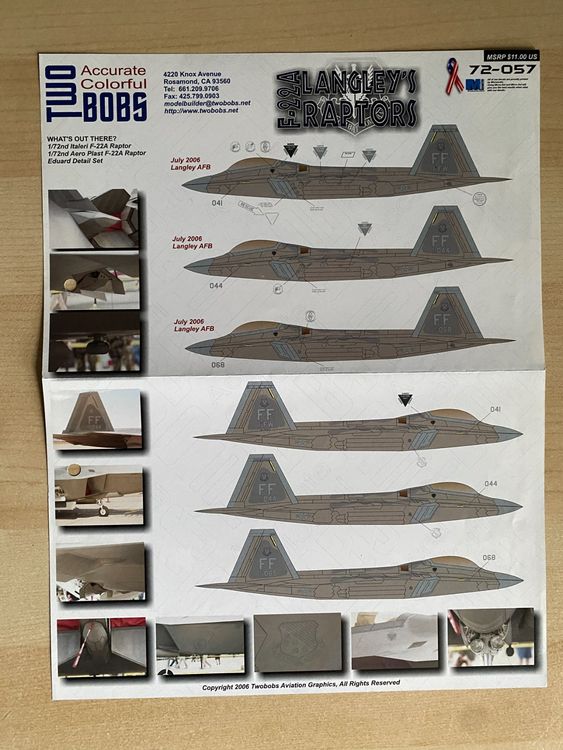 Decals 1/72 - F-22A Langley's Raptors von Two Bobs (Neu (gemäss Beschreibung)) in Koppigen für ...