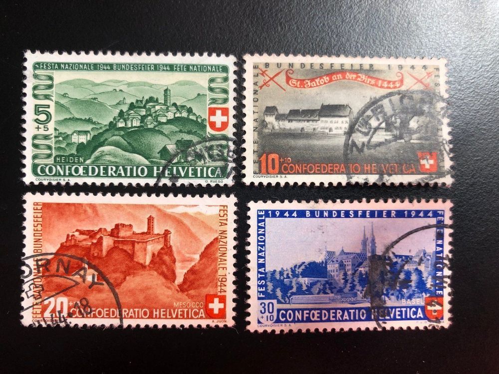4 timbres oblitérés Pro Patria 1944 (D'occasion) à Charmey (Gruyère ...