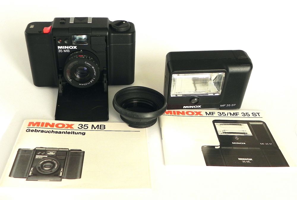 MINOX 35 MB + MF 35 ST Flash + Sonnenblende + 3 Leder Etuis (Gebraucht ...