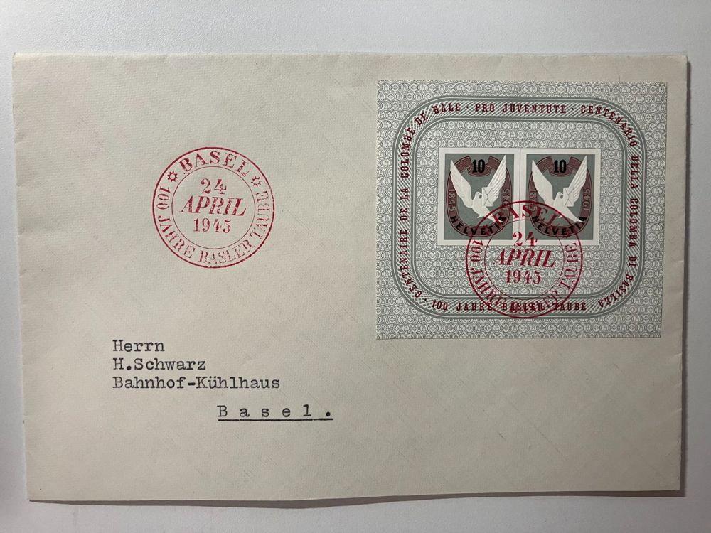 Brief, Basler Taube Block, 1945, Kat. W23 (Gebraucht) in Würenlos für CHF 18 – mit Lieferung auf ...