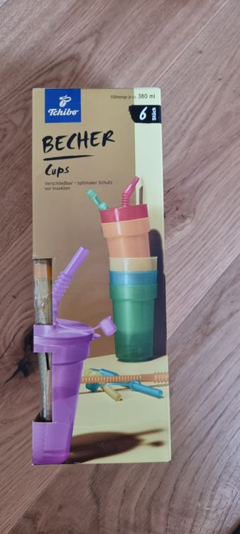 Tchibo: Becher-Set verschliessbar mit Trinkhalmen | Kaufen auf Ricardo