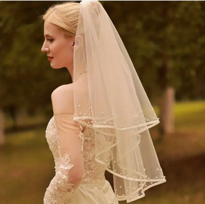 NEUER Schleier Weiss 50cm mit Kamm & kleinen Perlen - 224207 (Neu ...