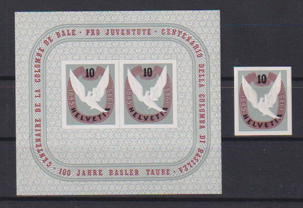 1945, Basler-Taube-Block inkl. Auss. ** (Neu und originalverpackt) in ...