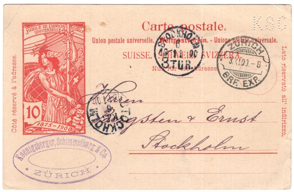 10 Rp. UPU 1900 Postkarte mit PERFIN + Rasierklingenstempel | Kaufen auf Ricardo