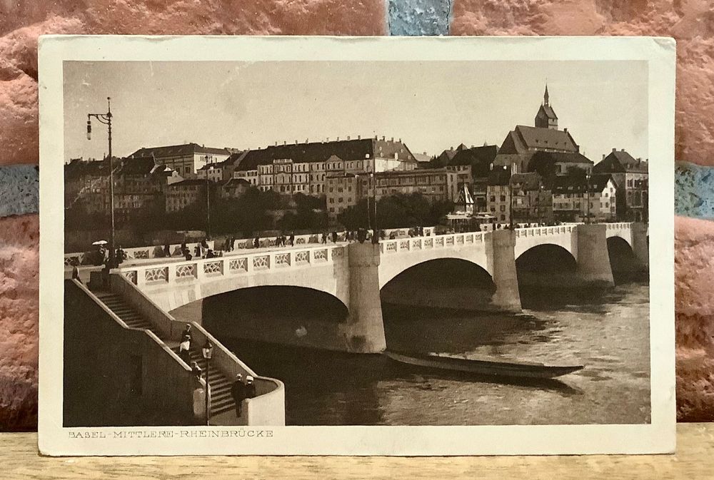 1919 Antike AK - MITTLERE RHEINBRÜCKE Basel - Belebt (Gebraucht) in Root für CHF 1 – mit ...