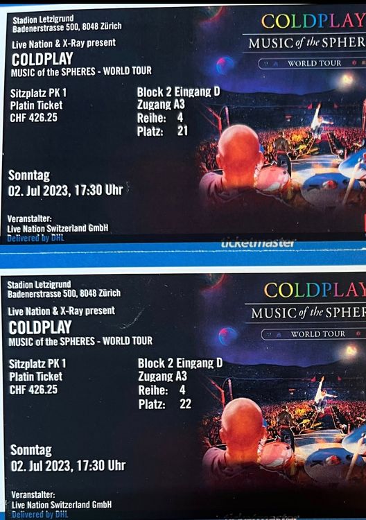 Coldplay Tickets Zürich (Neu und originalverpackt) in für CHF 850 – mit Lieferung auf Ricardo kaufen