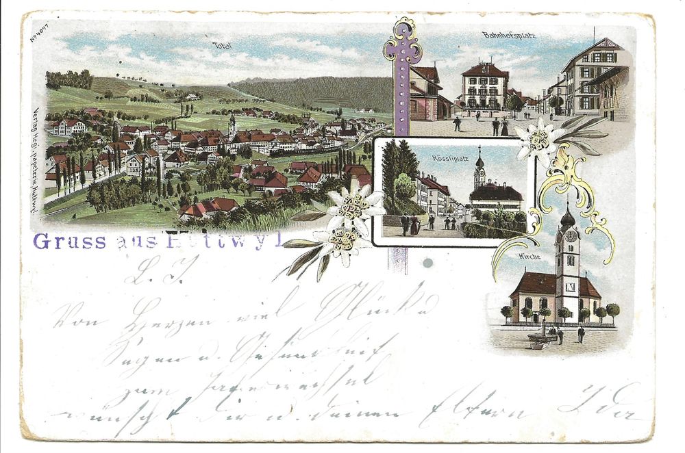 Gruss aus Huttwil (BE) Bahnhof- und Rössliplatz - Litho 1901 (Gebraucht) in Engelburg für CHF 26 ...