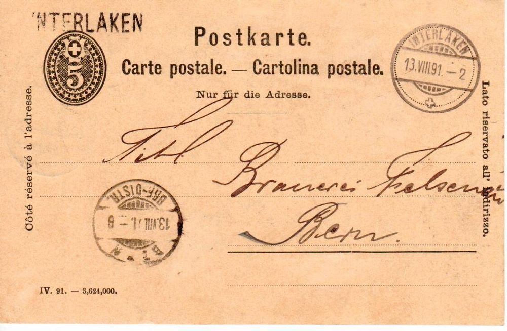 Postkarte 1891 Interlaken - Felsenau b. Bern | Kaufen auf Ricardo