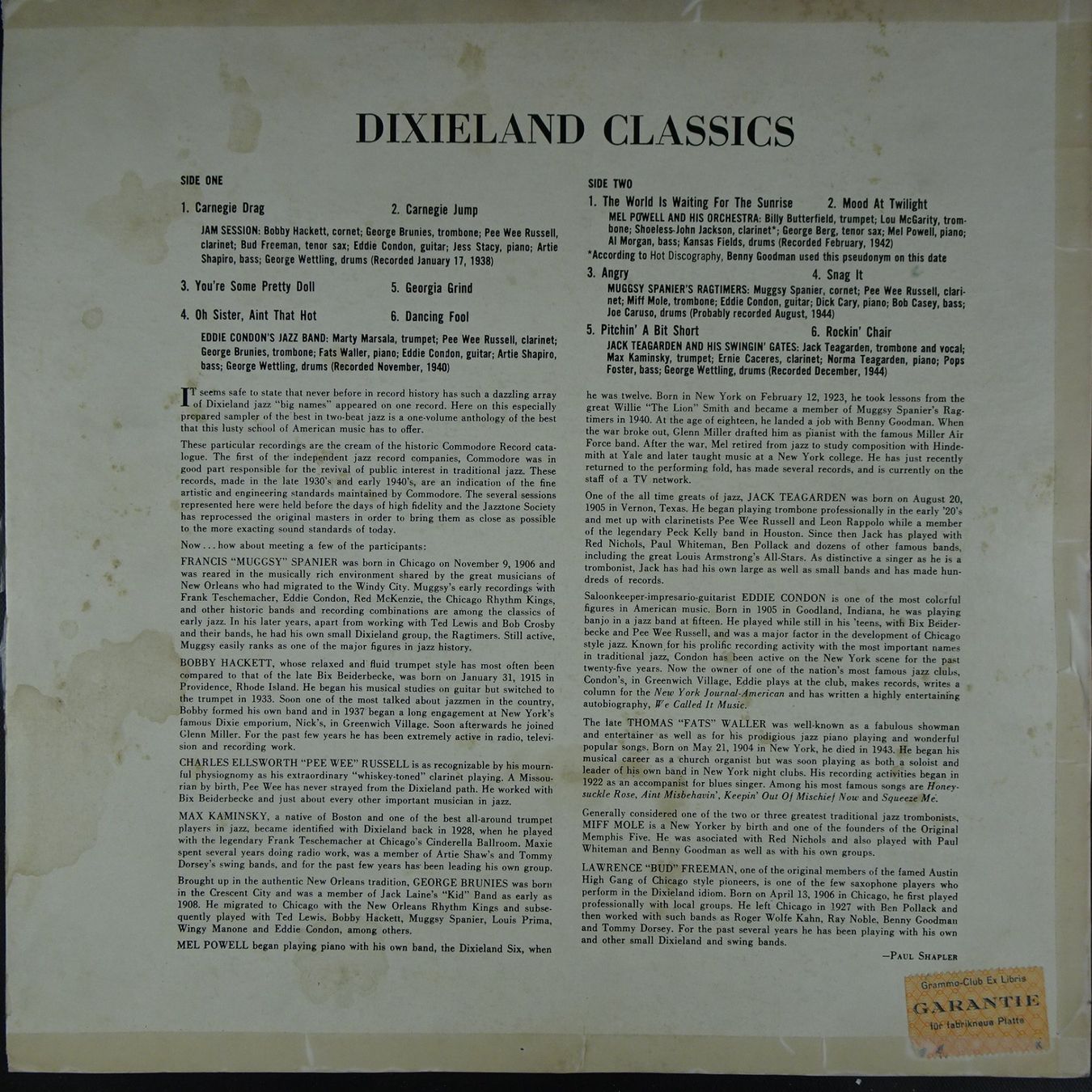 V.A. - Dixieland Classics Bobby Hackett Bud Freeman u.a. (Gebraucht) in ...