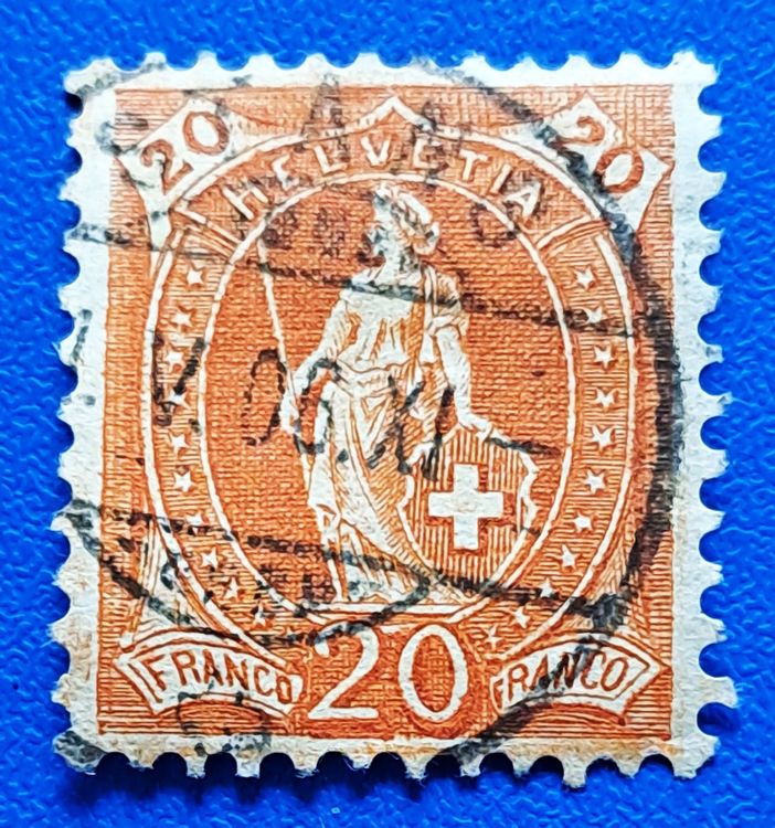 Stehende Helvetia 20 Rp. rotorange Kat. 86A Ret. 8/II (Gebraucht) in Zürich für CHF 10 – mit ...