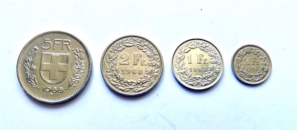4 Münzen von 1968. -.50Rp. 1.00Fr. 2.00Fr. 5.00Fr. (Gebraucht) in Muotathal für CHF 12.5 – mit ...