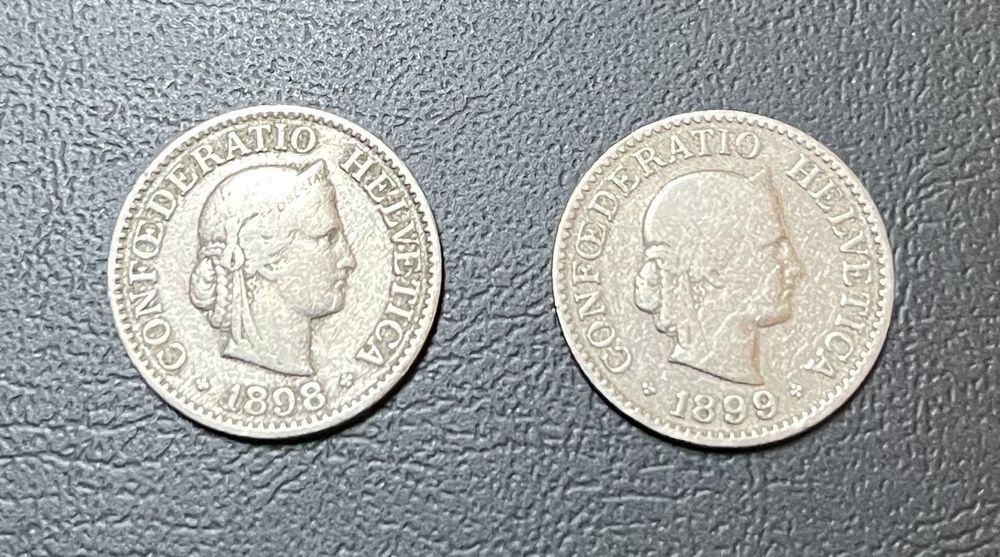 Zwei schöne 10 Rappen-Stücke aus den Jahren 1898 und 1899 (Gebraucht ...