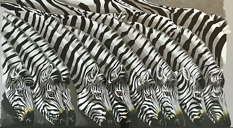 Rolf Knie (1949) ZEBRAS AN DER TRÄNKE, originale Serigraphie (Gebraucht) in Heerbrugg für CHF ...