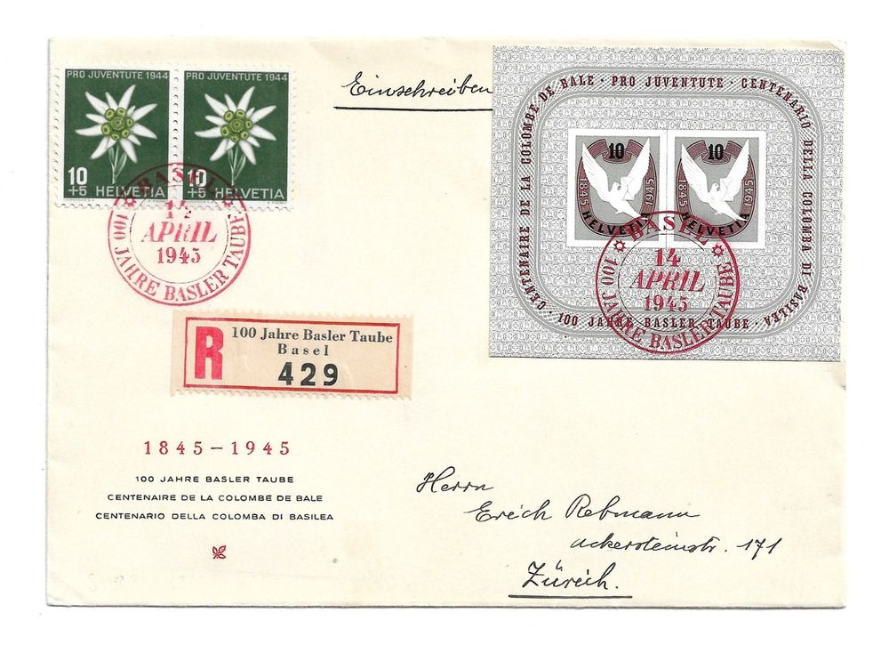 1945 FDC R-Brief mit Block Basler Taube u. Mischfrankatur | Kaufen auf Ricardo
