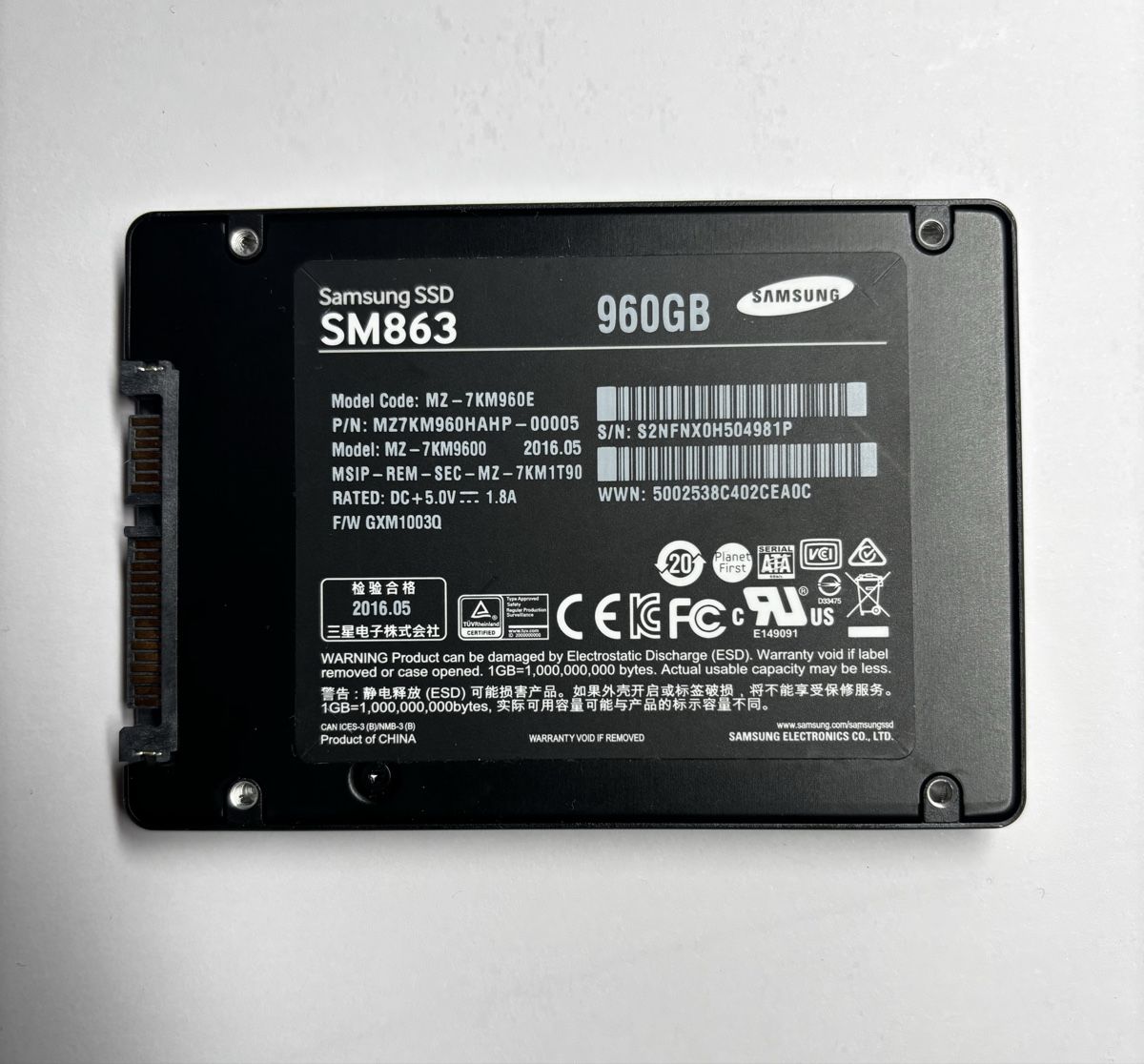 Samsung SM863 Series 960GB, 2.5” SATA, Enterprise SSD (Gebraucht) in St ...