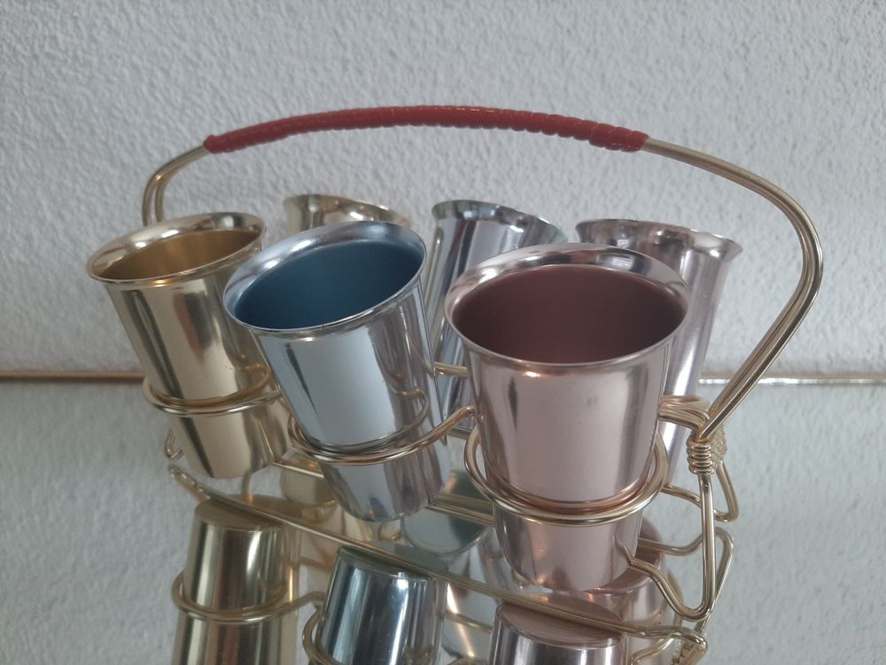 50er 60er Jahre eloxierte Becher im Träger Oldtimer Camping (Gebraucht ...