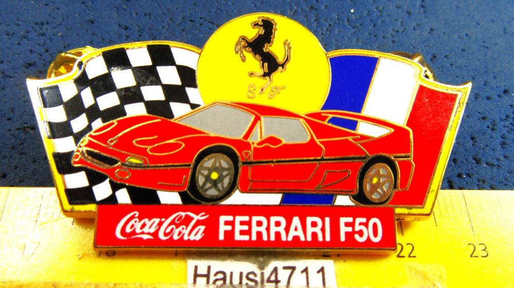 COCA-COLA FERRARI F50 ROT ENAMEL 2NÄGEL-PIN 65mm GROSSS TOP (Gebraucht ...