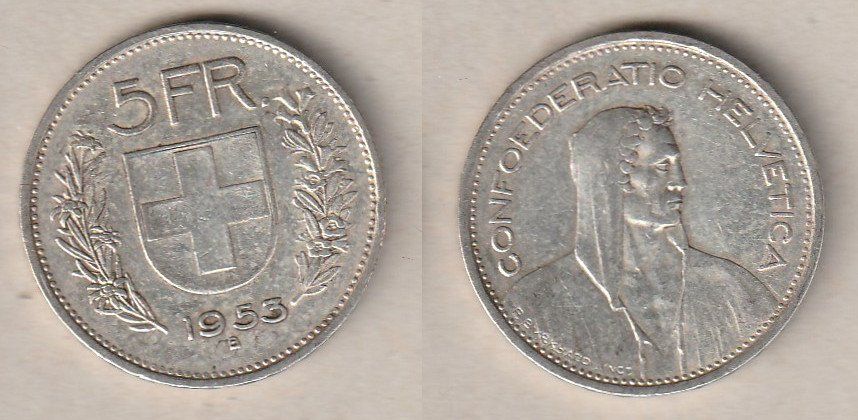 5 Franken 1953 Silber (Gebraucht) in Allschwil für CHF 10 – mit Lieferung auf Ricardo kaufen