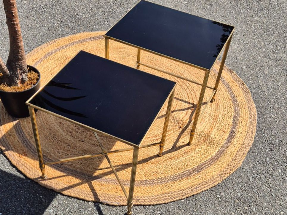 Tables basses gigognes laiton verre opaline noire, années 60 (Gebraucht ...