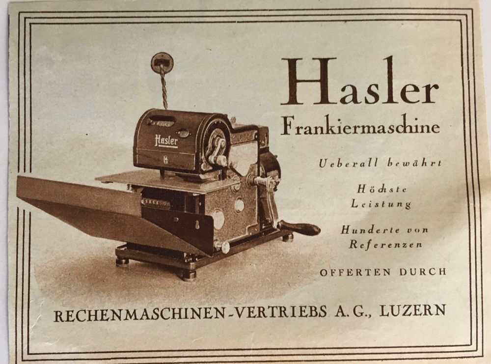 Vintage Reklame, Hasler Frankiermaschine, Luzern, 1926 (Gebraucht) in ...