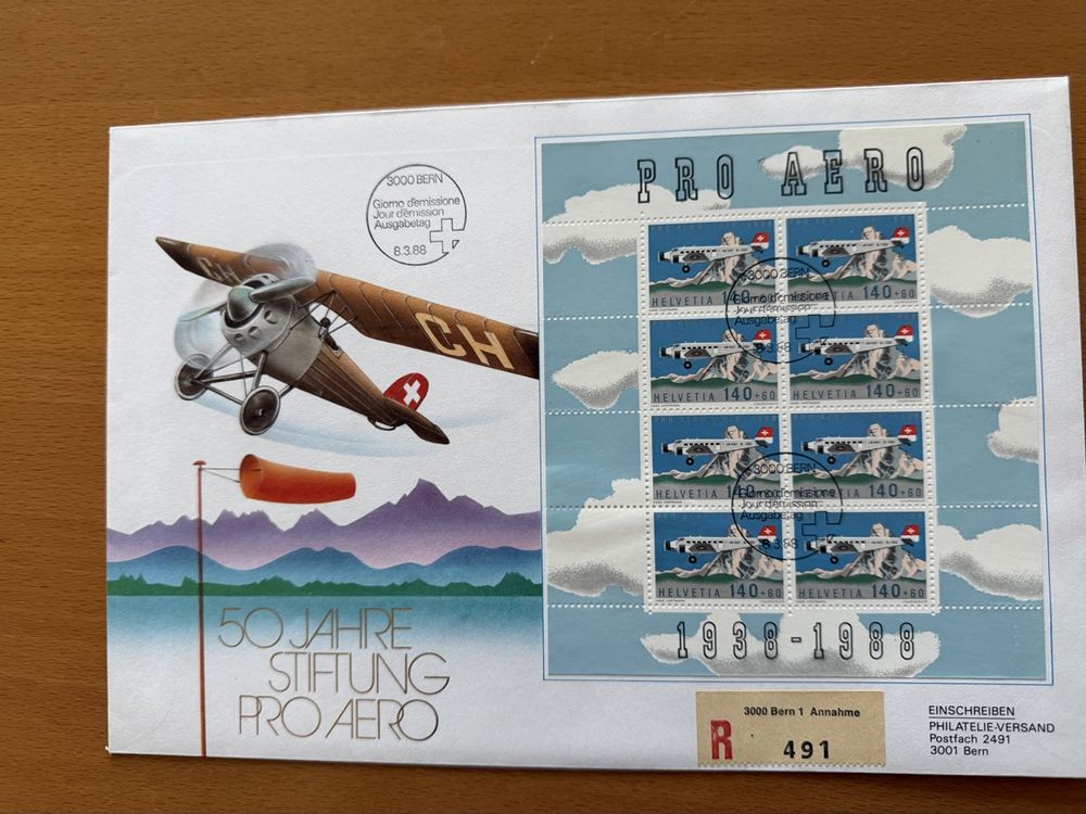 Luxusbrief FDC 50 Jahre Stiftung Pro Aero 8.3.1988 (Gebraucht) in Murgenthal für CHF 8 – mit ...