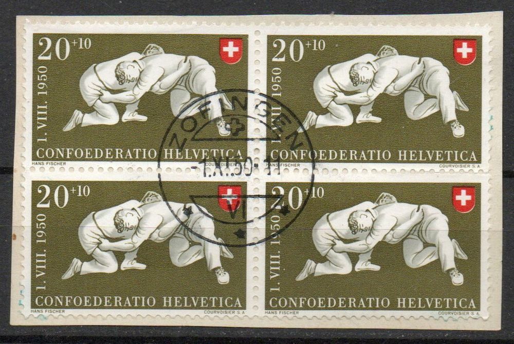 1950, 20 Rp Pro Patria im Viererblock, gestempelt Zofingen (Gebraucht) in Oftringen für CHF 1 ...