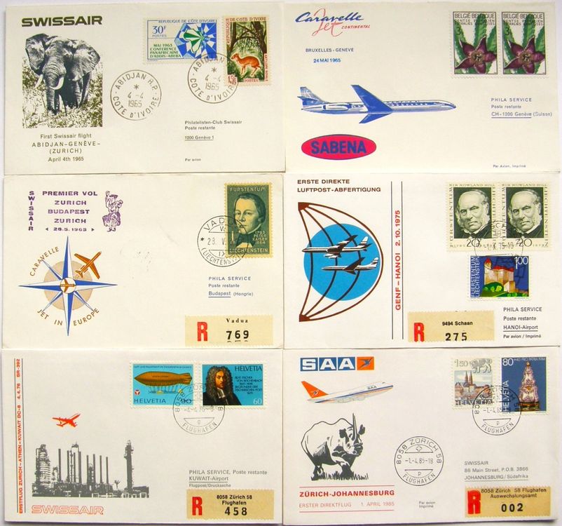 original 6x Airmail First Flight Covers 1965 1975 1976 1985 | Kaufen ...