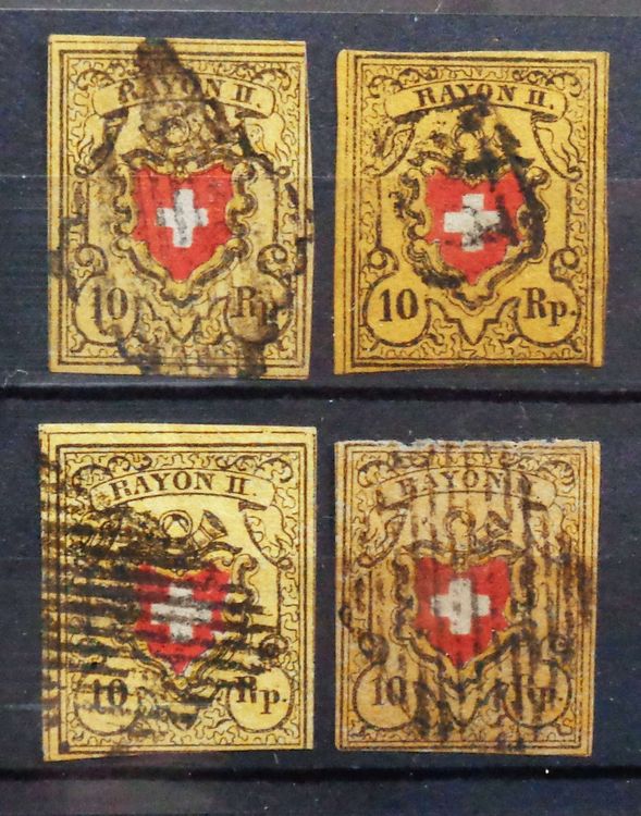 1850: Rayon II, 10 Rp., 4 Gestempelte, siehe Beschrieb (Gebraucht) in ...